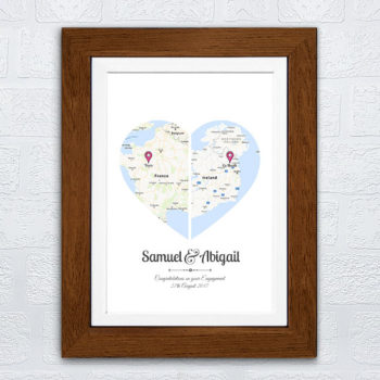 2 Hearts Map Engagement Gift | Personalised Engagement Present | Gift ...