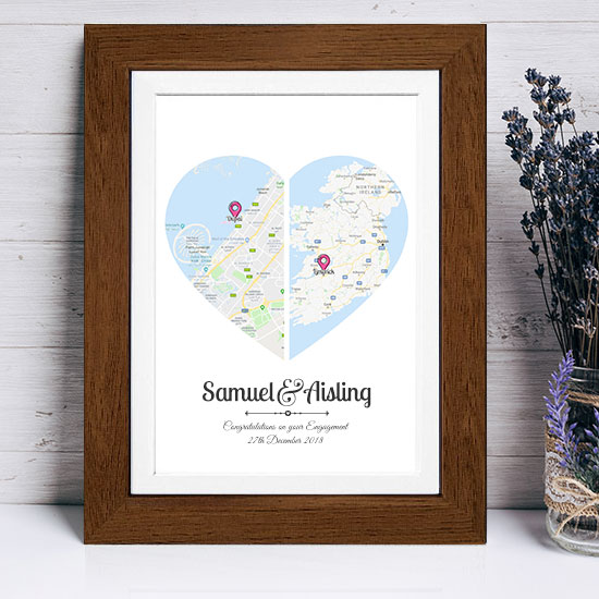 2 Hearts Map Engagement Gift | Personalised Engagement Present | Gift ...
